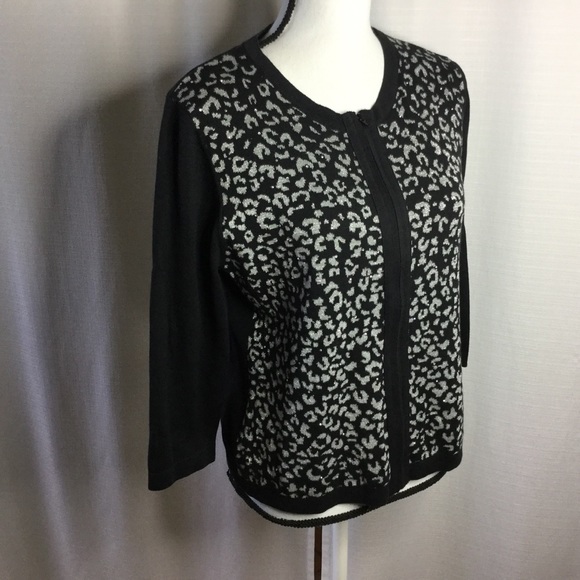 Ruby Rd. | Sweaters | Ruby Rd Black Sweater Silver Glitter Animal Print ...